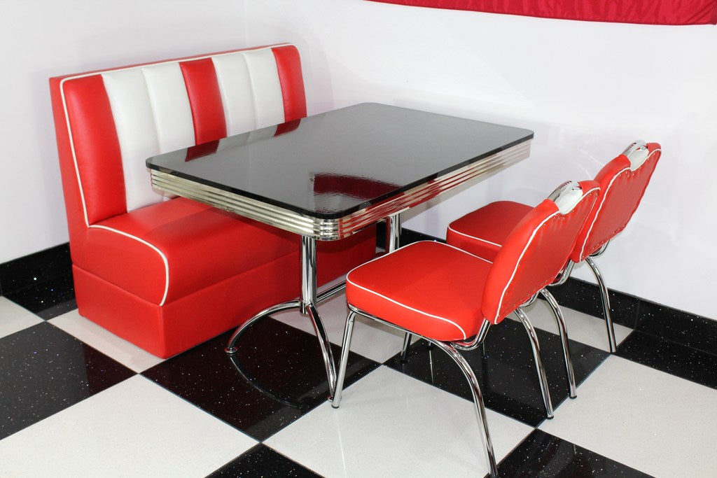 Red Booth, 2 Chairs and Black Booth Table – Just Americana