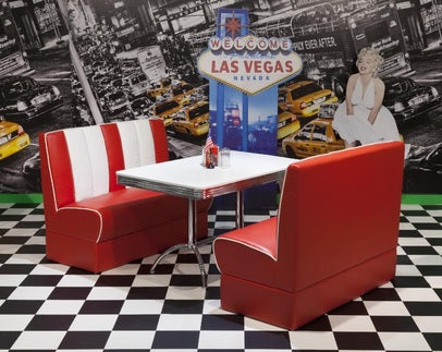 Red Double Booths With White Table – Just Americana