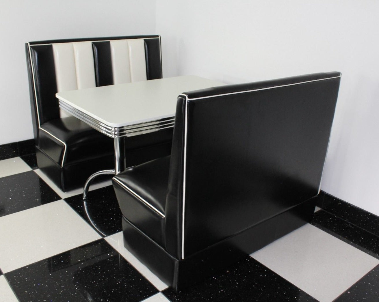 Commercially Graded Black Booths With White Table – Just Americana