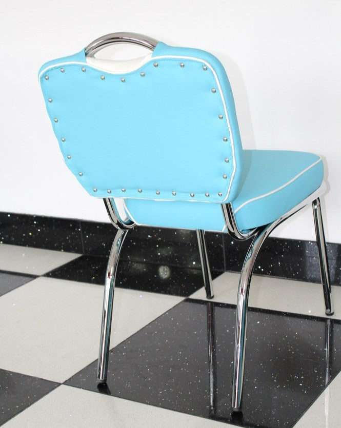 Four Blue Chairs With White Booth Table – Just Americana